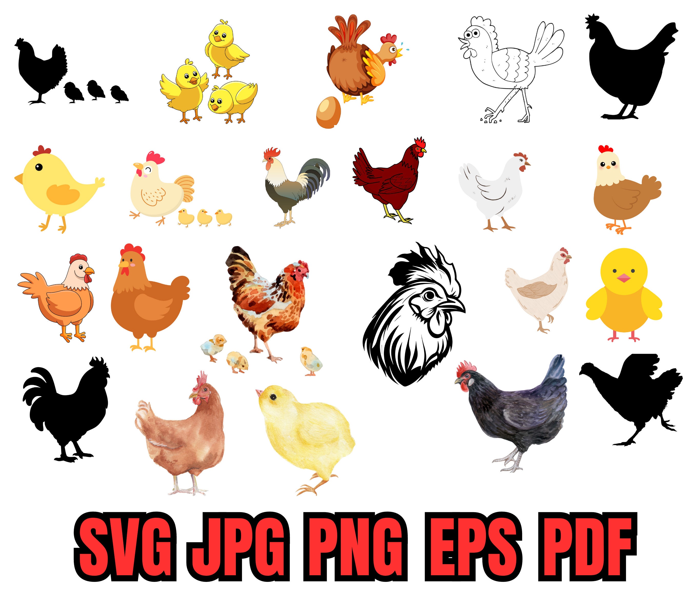 Chicken Clipart, Chicken Png, Chicken Svg, Watercolor Chicken, Cute ...