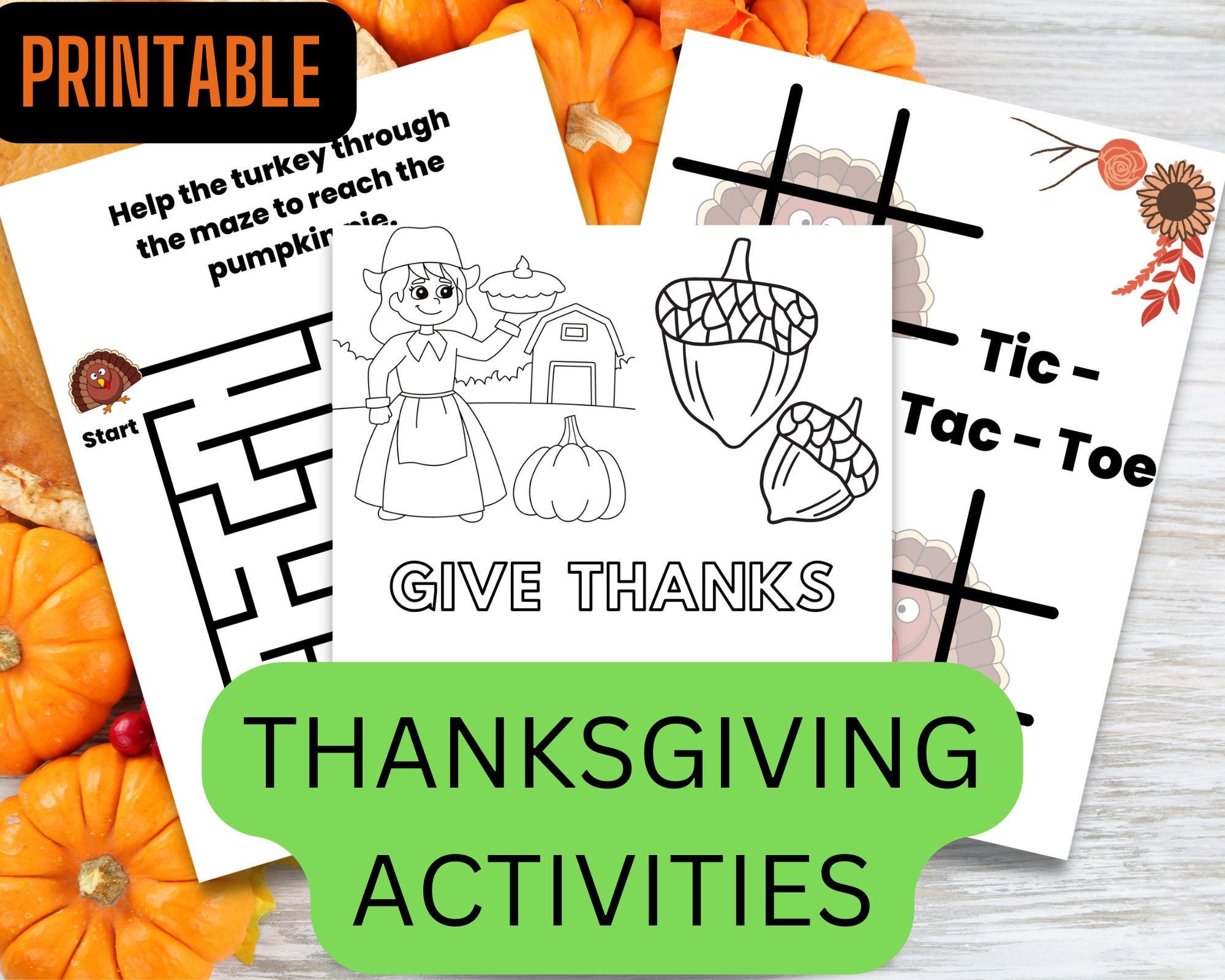 Instant Download Printable Thanksgiving Coloring Pages and Activities ...