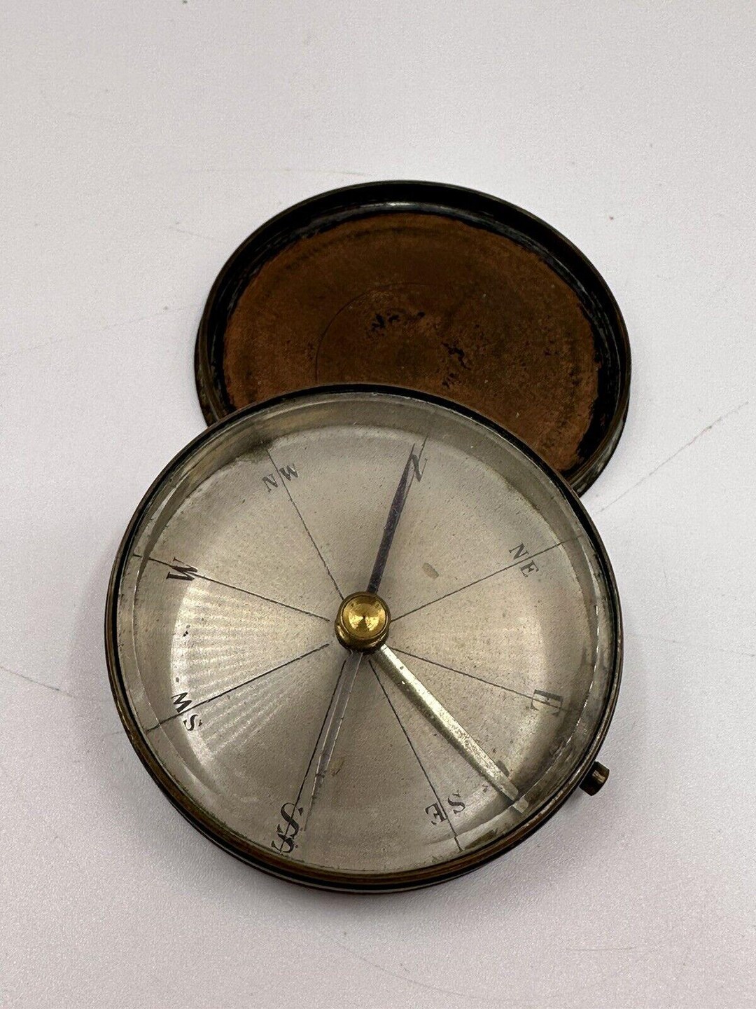 Small Antique Brass Glass Locking Pocket Compass 1900's French, Made in ...