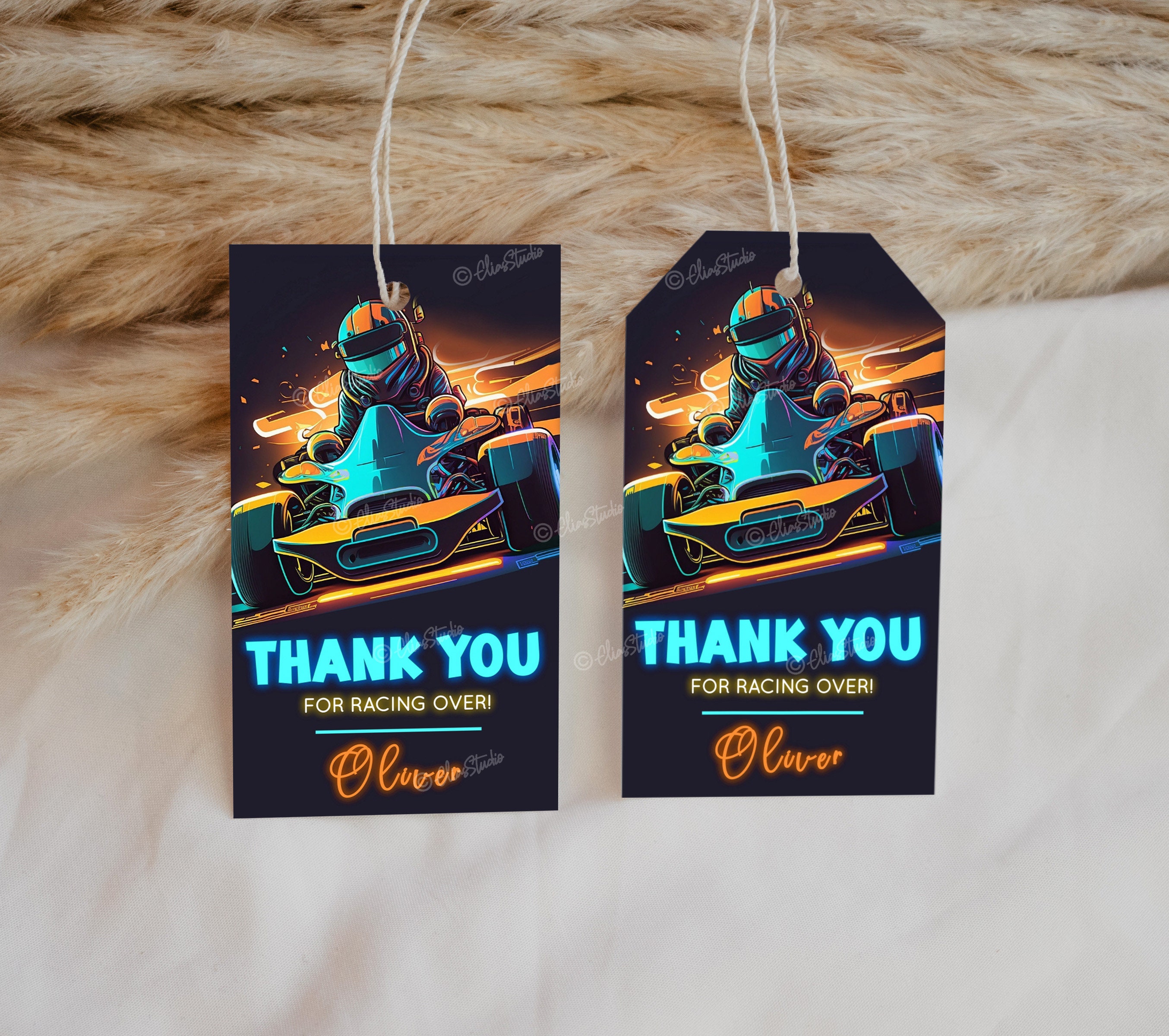 Let's Go Kart Birthday Thank You Tags, Karting Favors Tag Template, Go ...