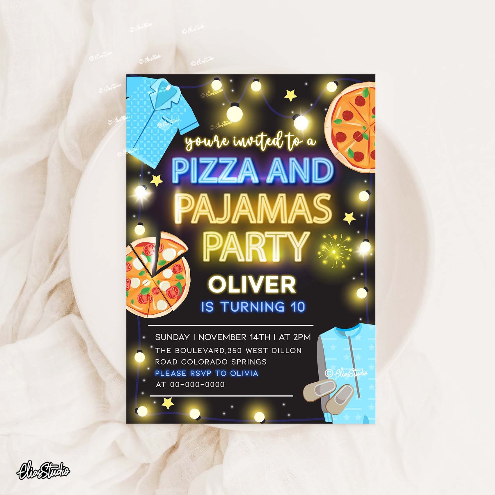 Pizza and Pajamas Birthday Invitation Editable Template Pizza Party ...