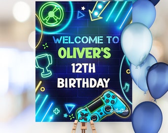 Video Game Party Welcome Sign Neon Glow Sign Double Digits Birthday ...