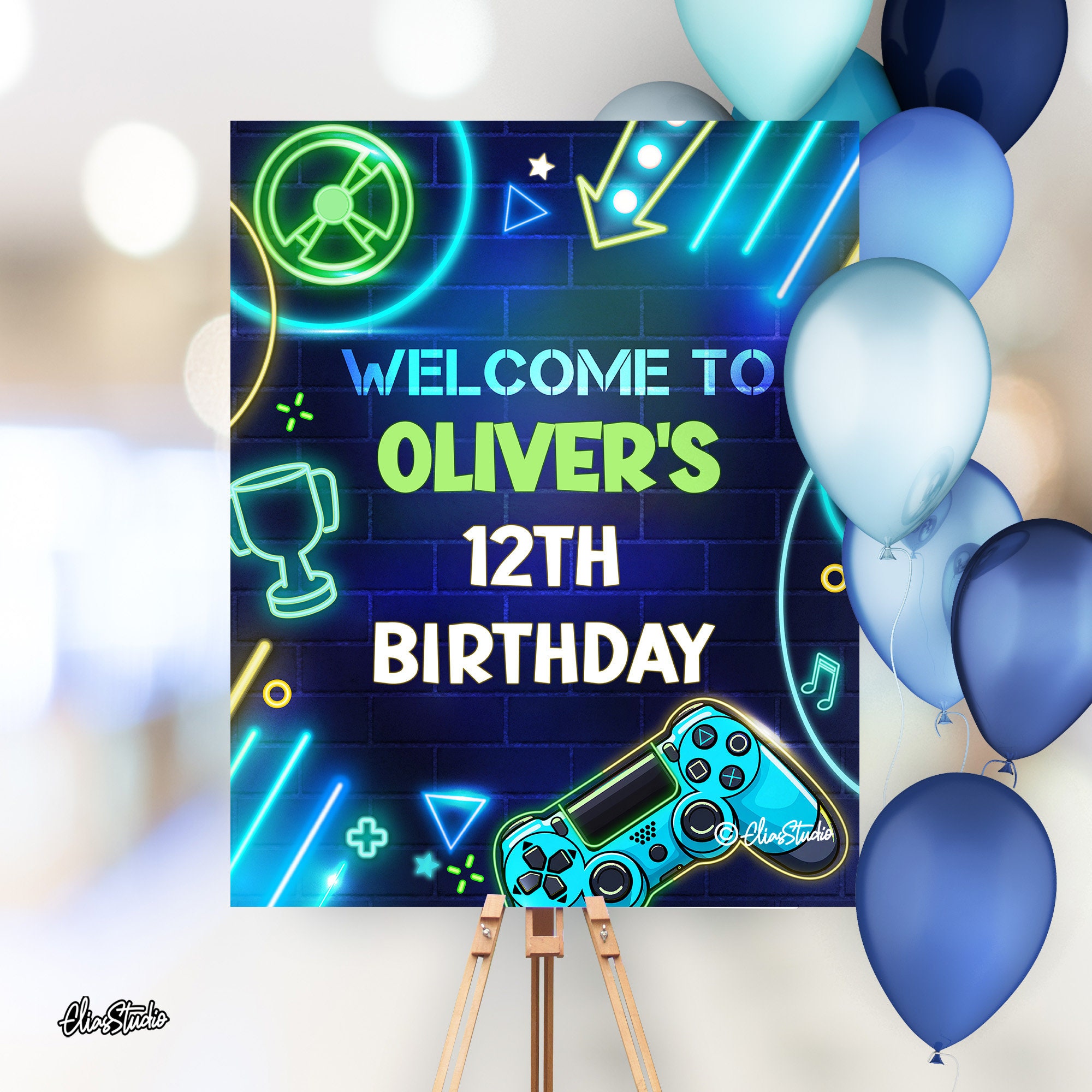 Editable Gaming Birthday Sign Video Game Neon Gamer Sign Digital ...