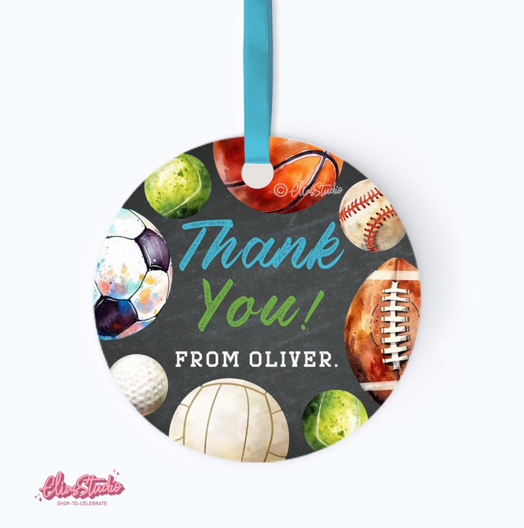 Editable Sports Birthday Thank You Round Tags, Soccer Birthday Thank ...