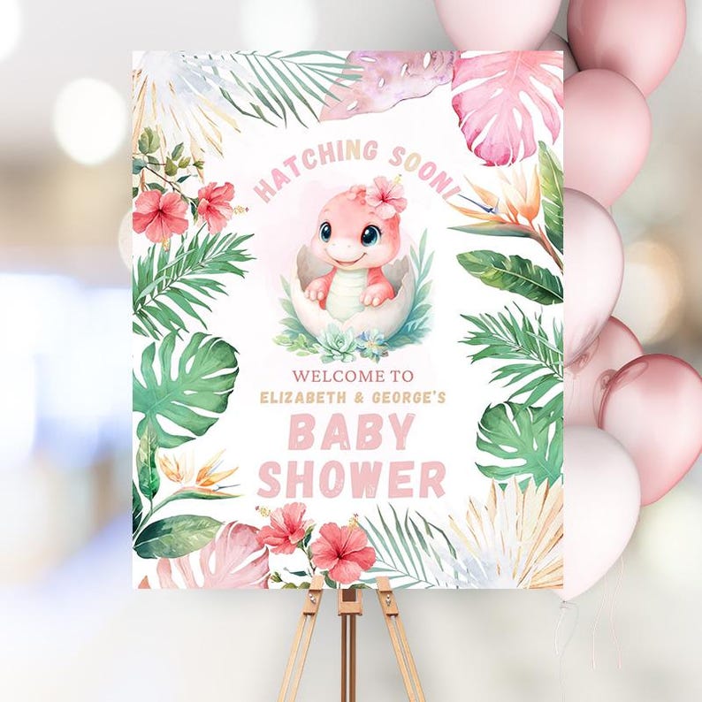 Dinosaur Baby Shower Welcome Sign, Hatching Soon Baby Shower Girl ...