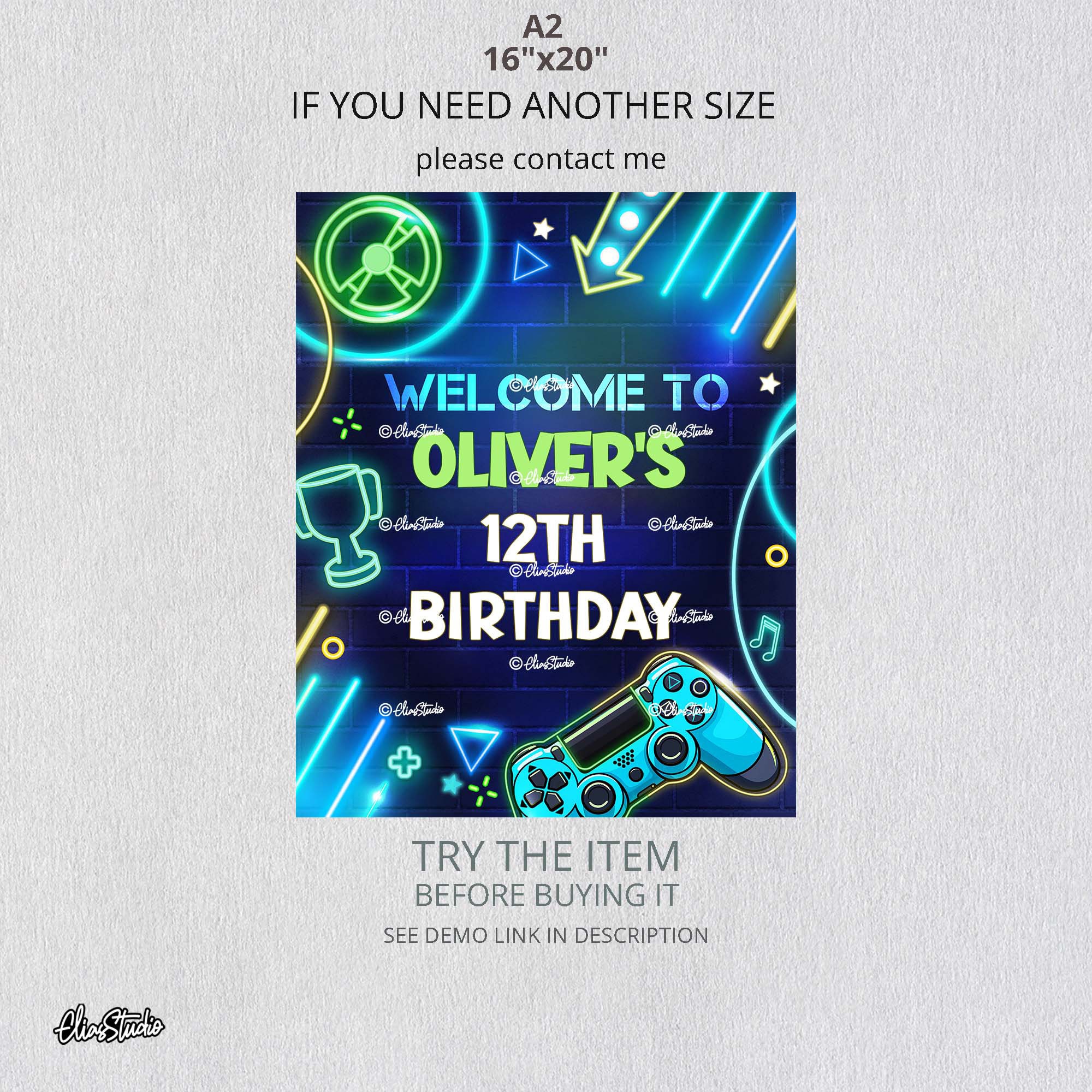 Editable Gaming Birthday Sign Video Game Neon Gamer Sign Digital ...