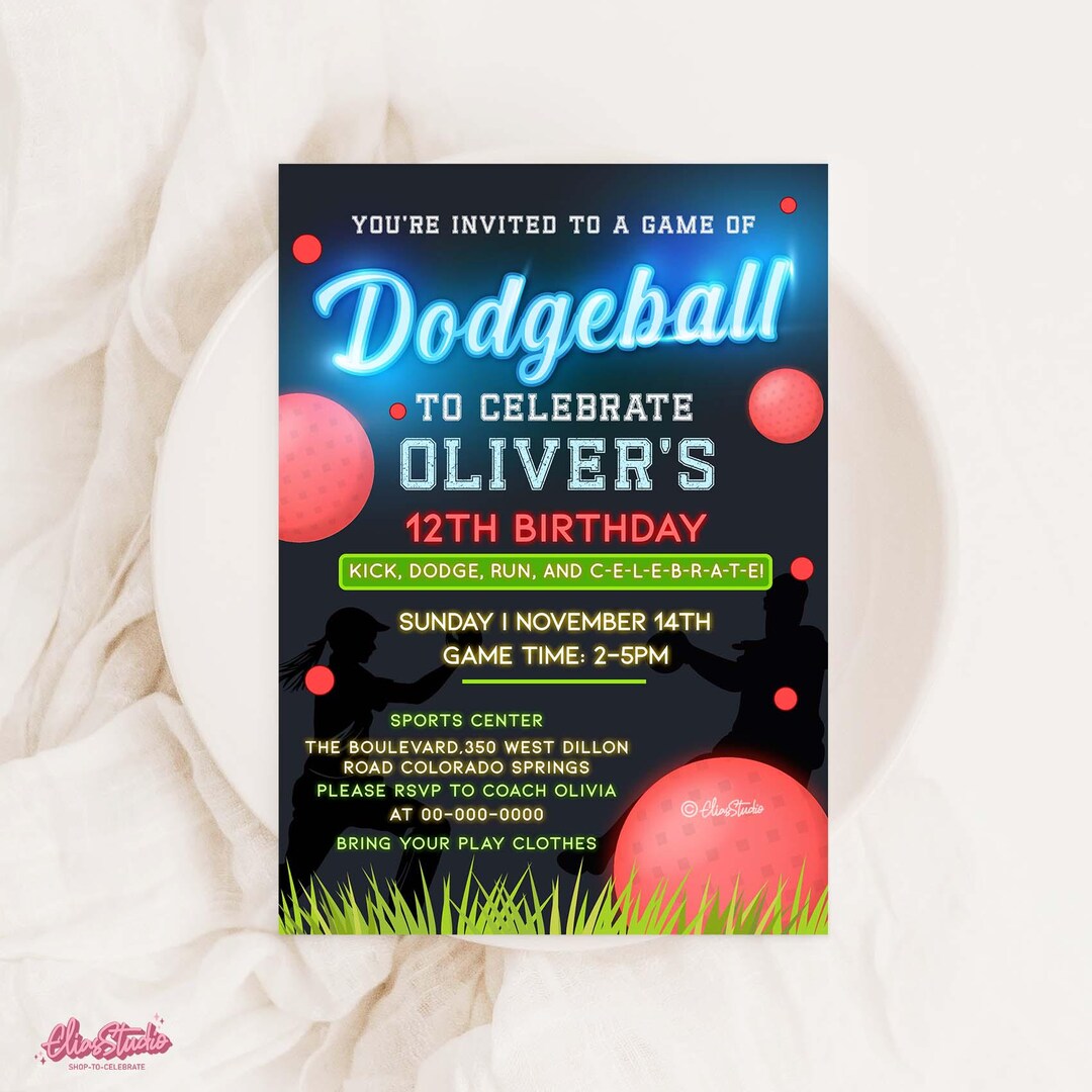 Dodgeball Invite Kickball Birthday Party Invitation Dodgeball Birthday ...