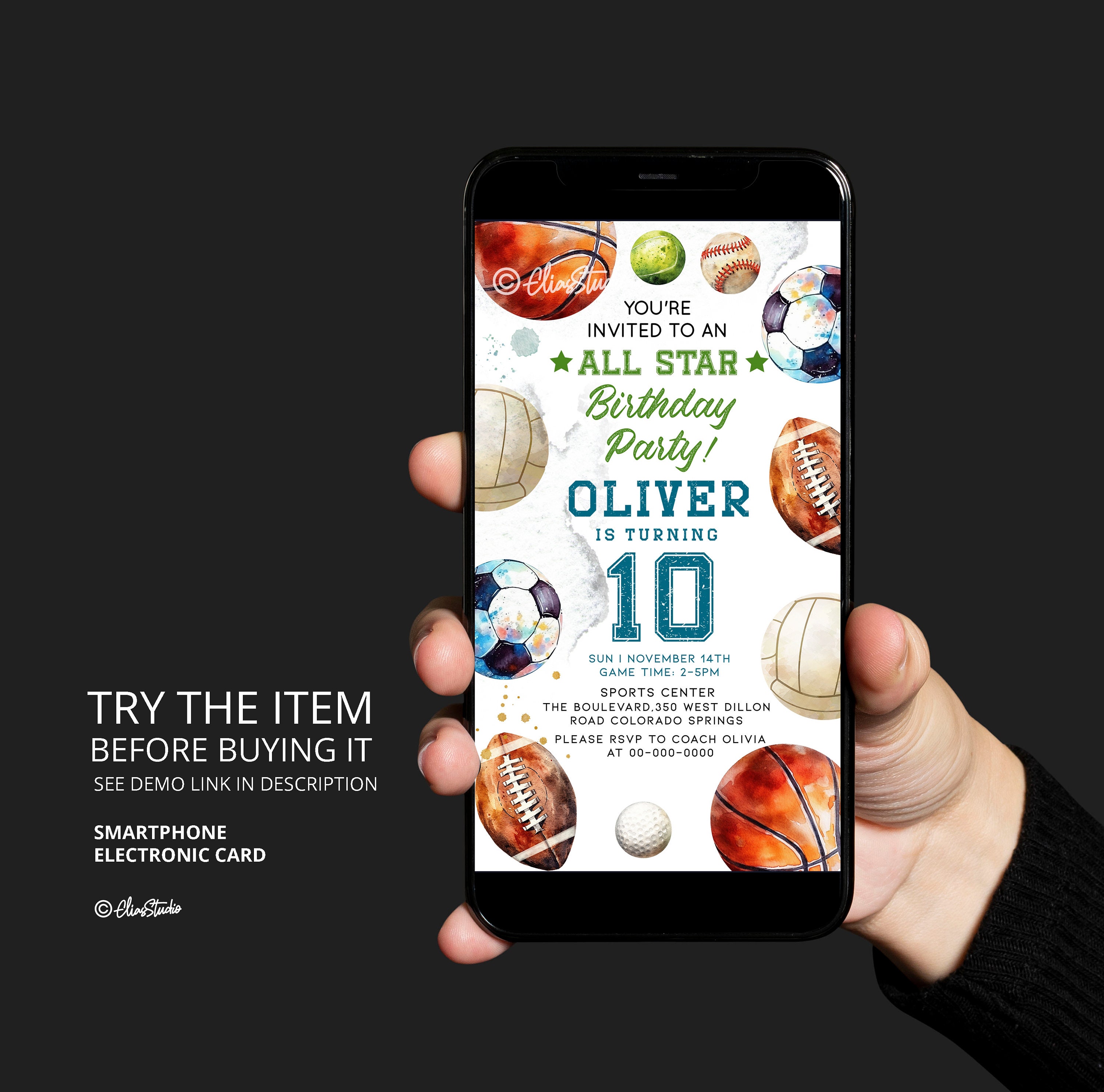 Editable All Star Birthday Invite, Sports Birthday Phone Invite, Soccer ...