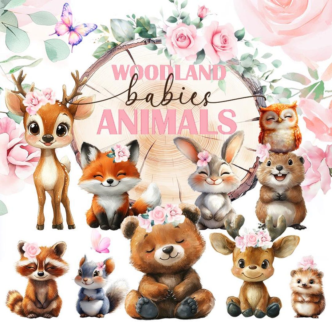 Floral Woodland Animals PNG, Watercolor Forest Animals, Nursery Clipart ...
