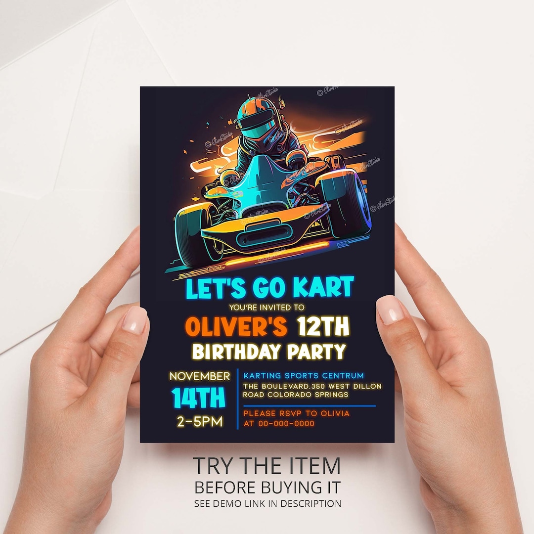 Let's Go Kart Birthday Invitation, All Ages Editable Karting Invite ...