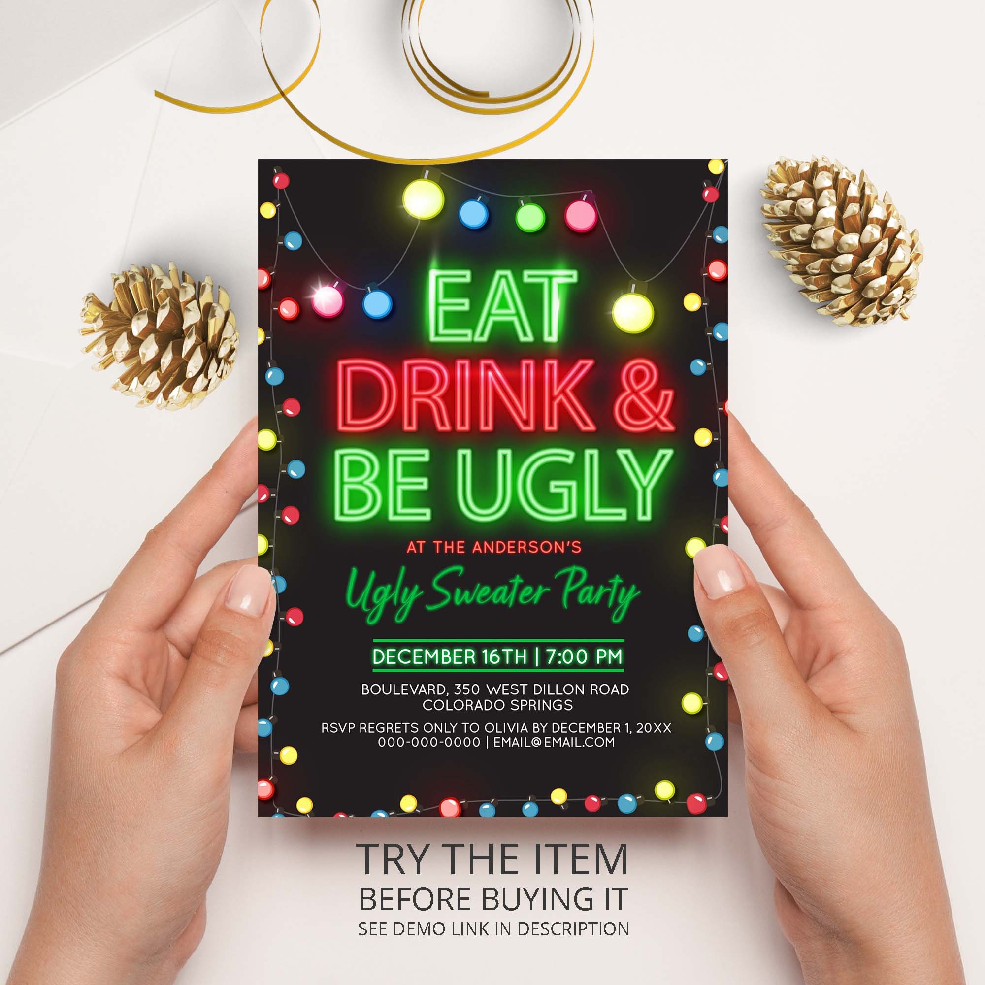 Neon Ugly Sweater Party Invitation, Christmas Ugly Sweater Invitation ...