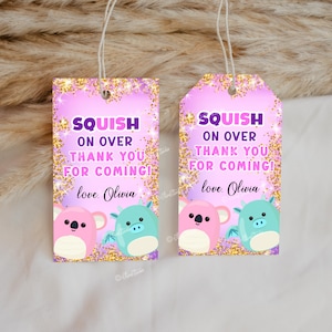 Editable Squishmallow Birthday Thank You Tags, Squishy Favor Tags ...