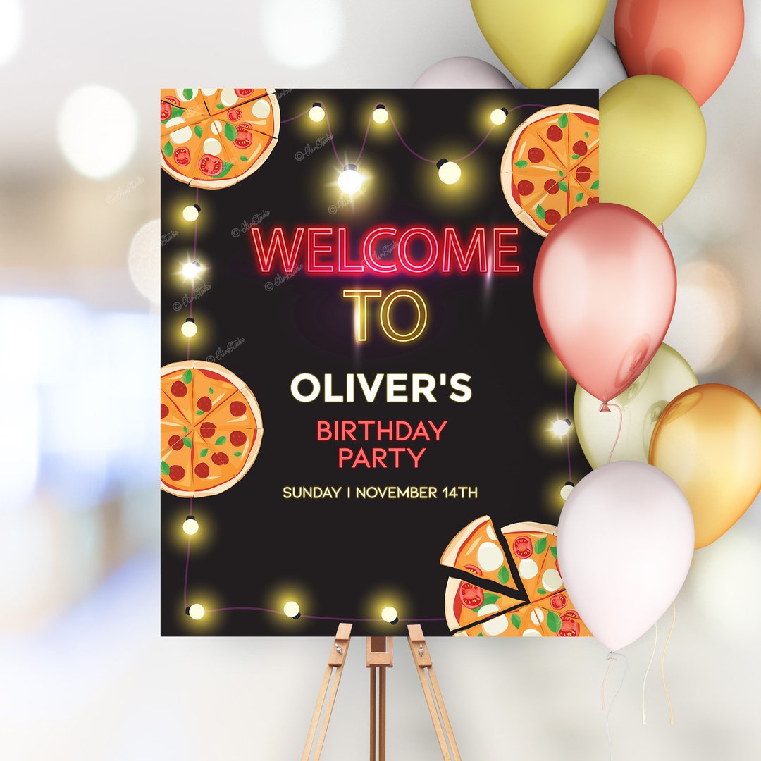 Pizza Party Editable Welcome Sign Pizza Birthday Sign Pizza Birthday ...