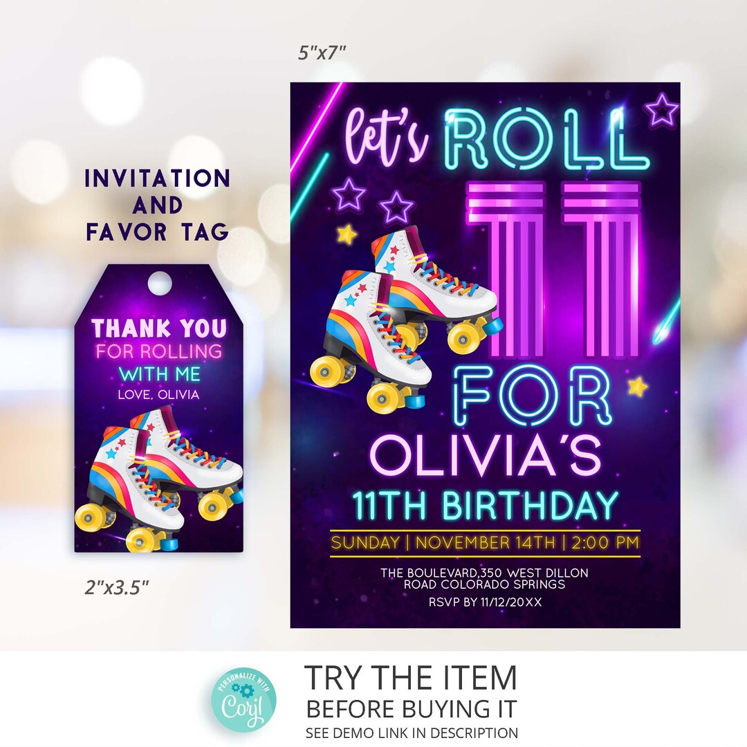 Invitación de cumpleaños de patines editables con una plantilla de ...