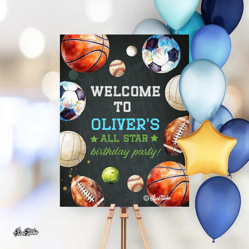 Editable Sports Birthday Welcome Sign All Star Birthday Party Soccer ...