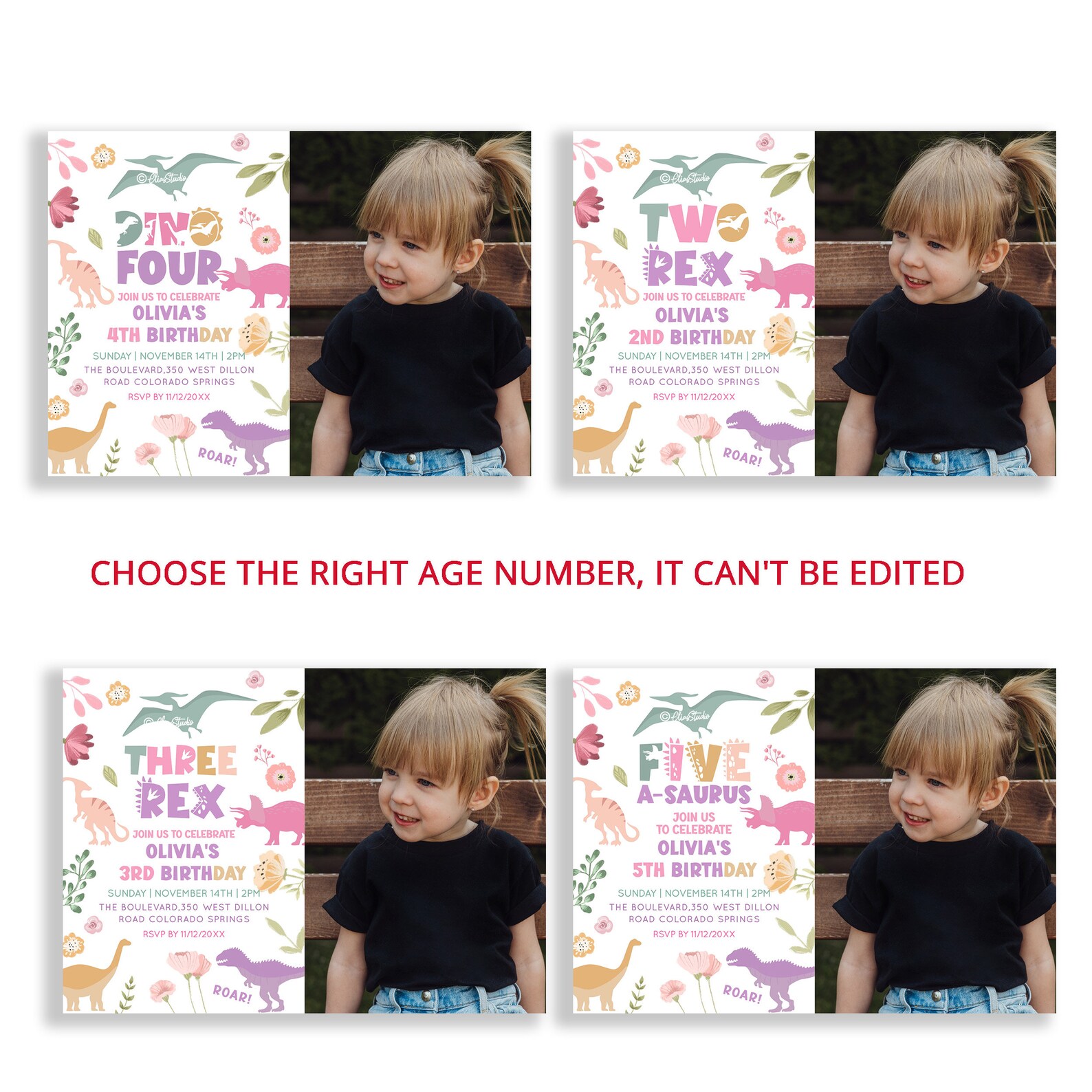 TWO-REX 2nd Birthday Girl Invitation, Dinosaur Invitation, Dinosaur ...