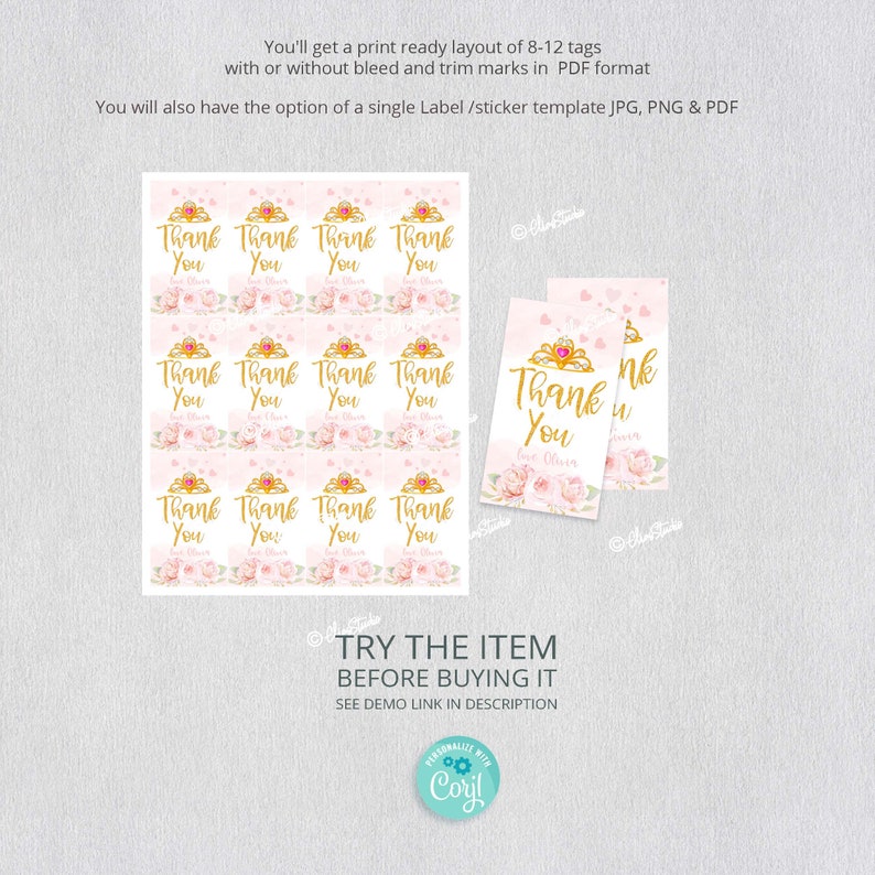 Our Little Princess Birthday Thank You Stickers Princess 1st Birthday ...