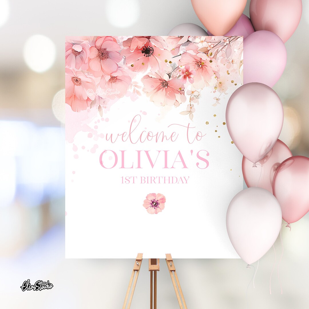 Pink Wildflower Birthday Sign Flower Birthday Welcome Sign - Etsy