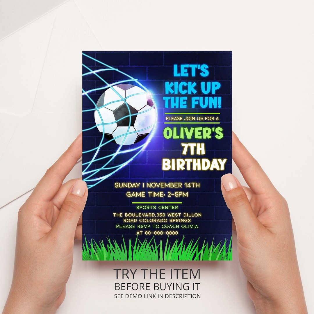 Soccer Birthday Neon Invitation for All Ages Birthday Sports Party ...