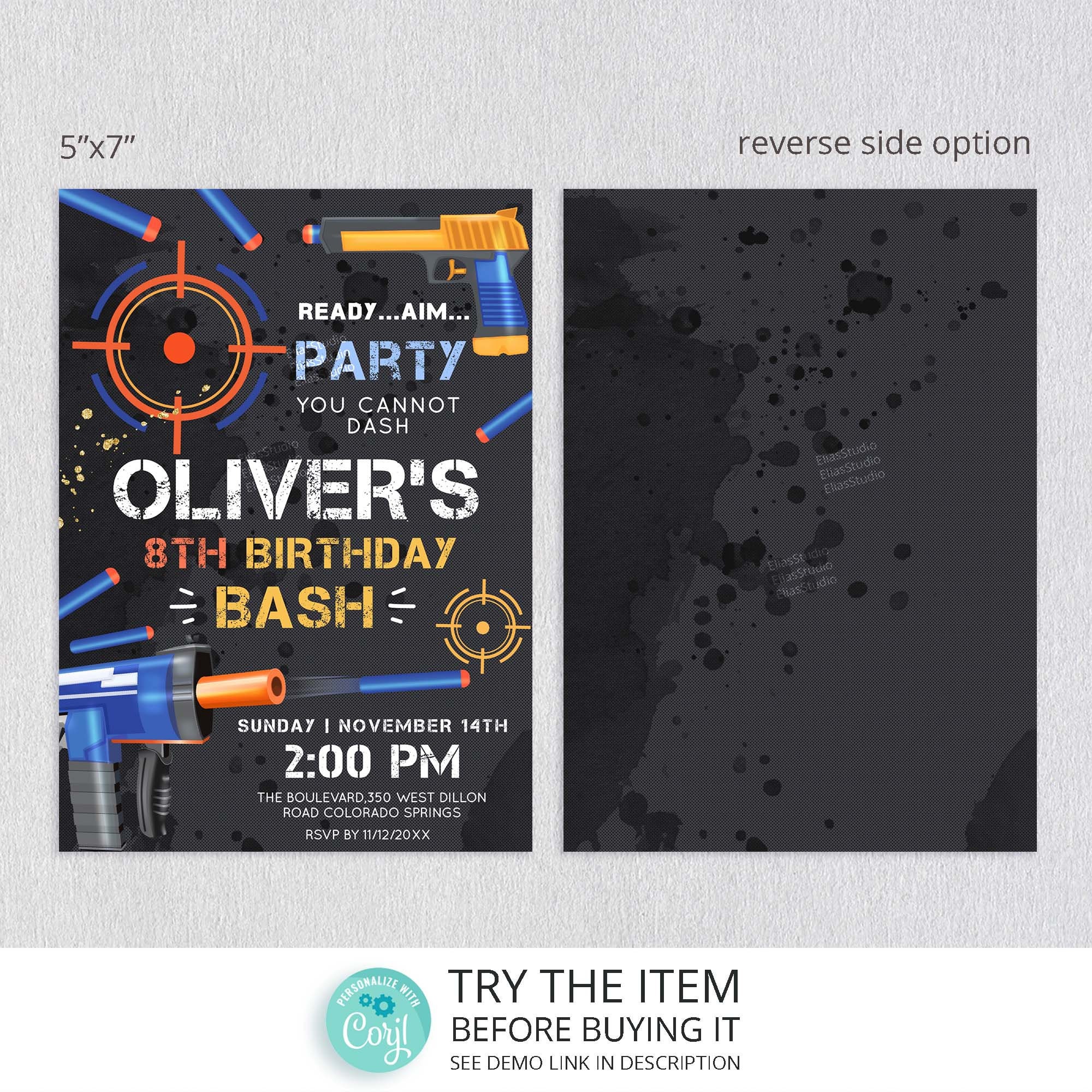 Dart Gun Invitation Template for ANY AGE Dart Gun Birthday - Etsy