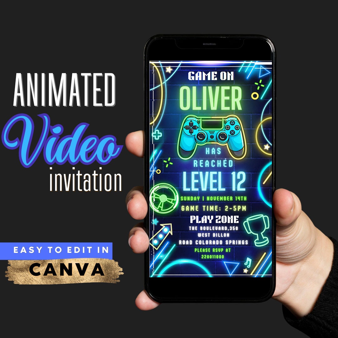 Animated Invitation, Gaming Birthday Party, Phone Invite, Video Game ...