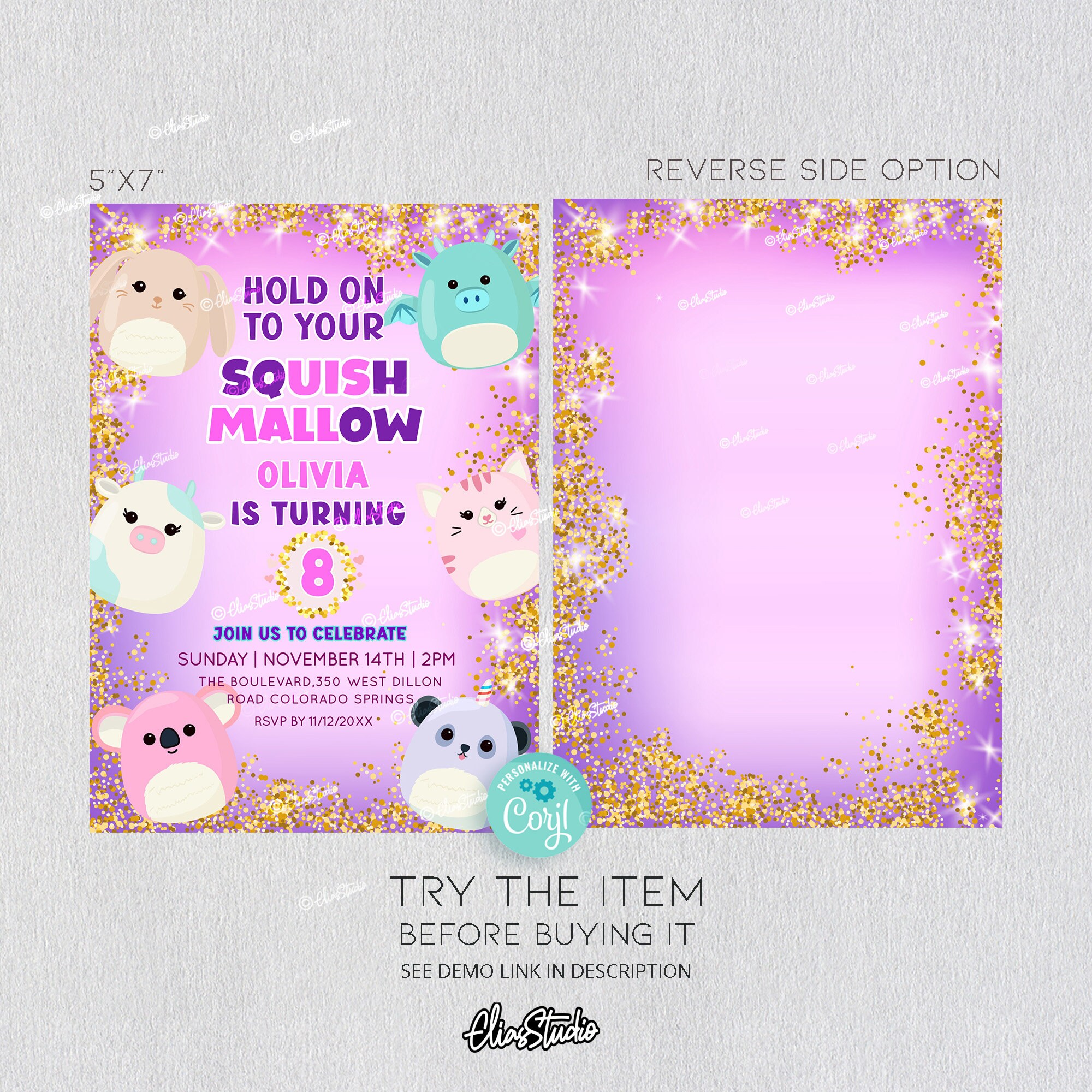 Invitación de cumpleaños de Squishmallow editable, invitación blanda ...