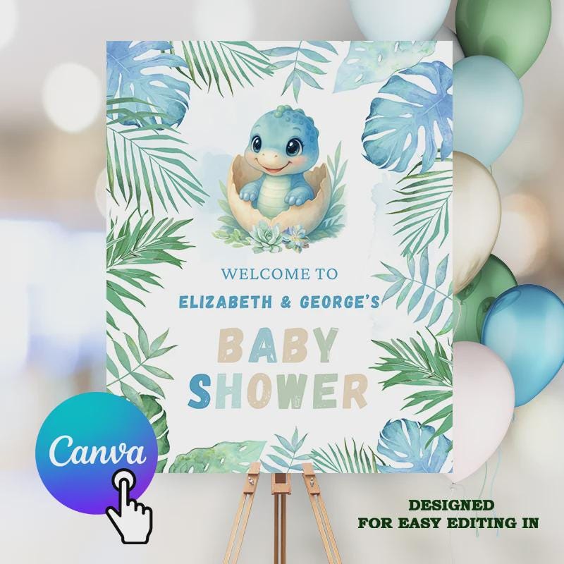 Dinosaur Baby Shower Welcome Sign, Hatching Soon Baby Shower Boy ...