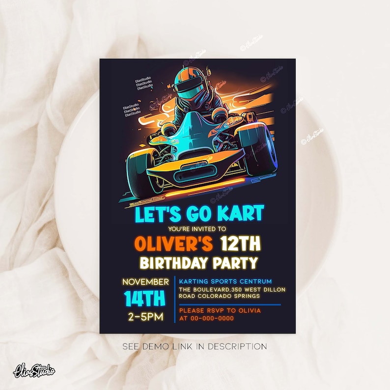 Let's Go Kart Birthday Invitation, All Ages Editable Karting Invite ...