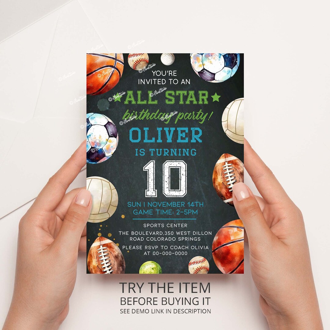 Editable All Star Birthday Invitation, Sports Birthday Invite, Soccer ...