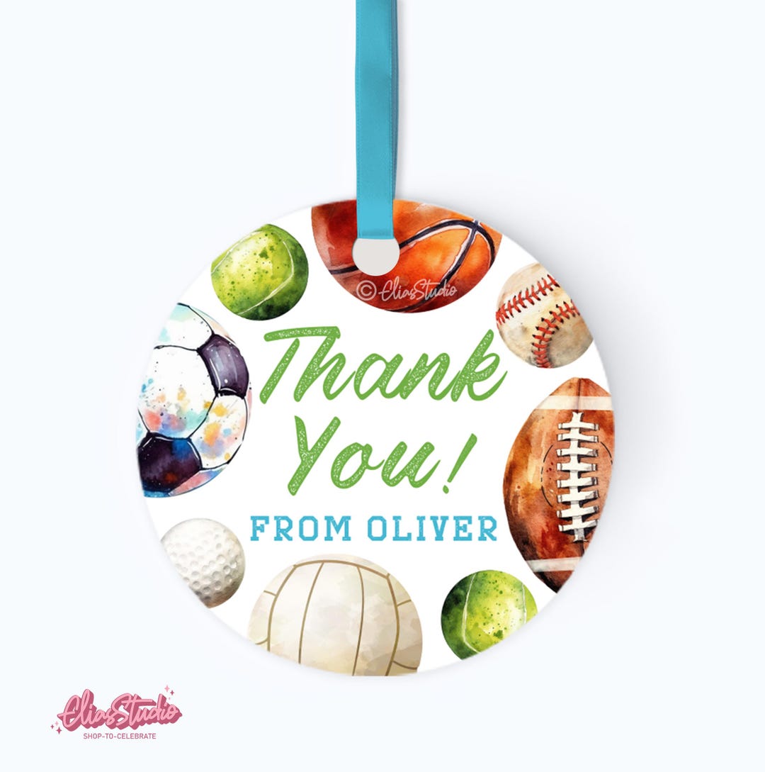 Editable Sports Birthday Thank You Round Tags, Soccer Birthday Thank ...