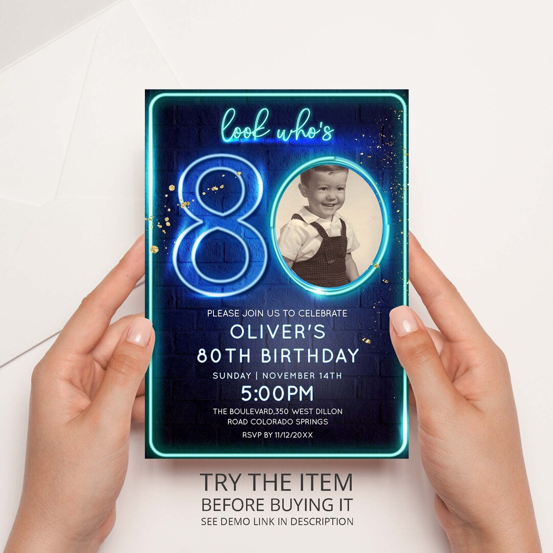 80th Birthday Man Invitation Editable Template With a Photo 80th ...
