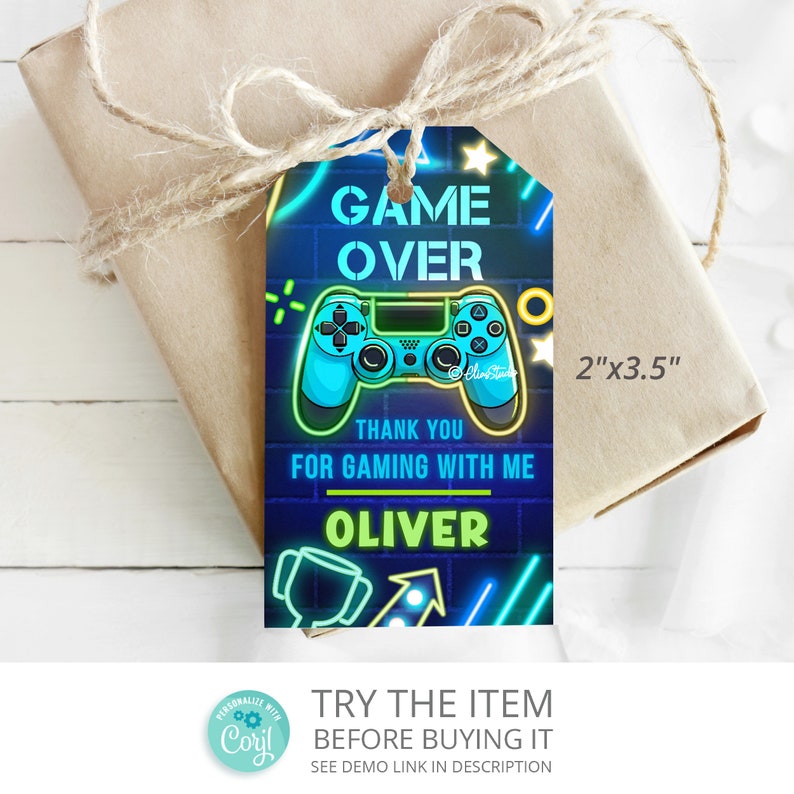 Editable Gaming Birthday Tags Video Game Thank You Tag Template Video ...