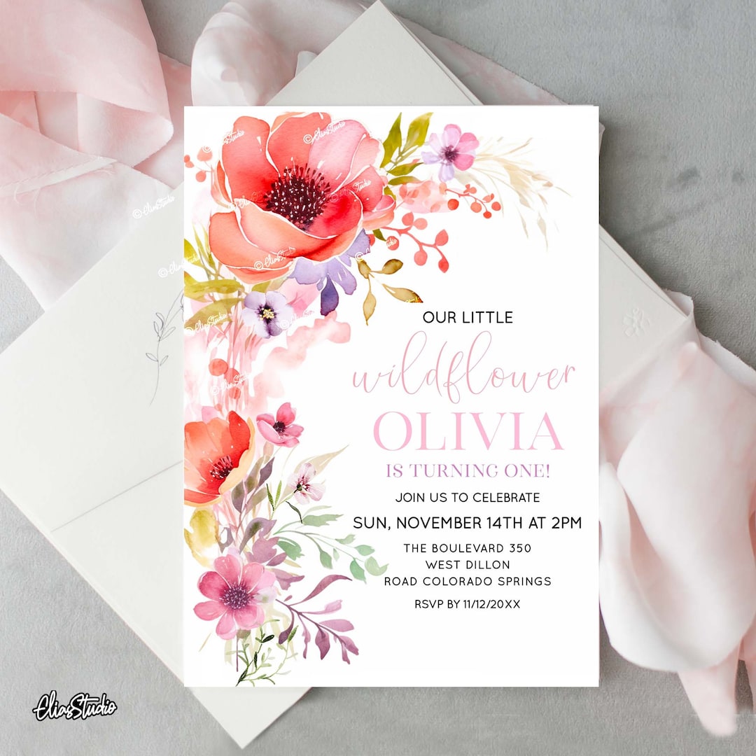 Wildflower Birthday Girl Invitation Flower Birthday Invite Wildflower ...