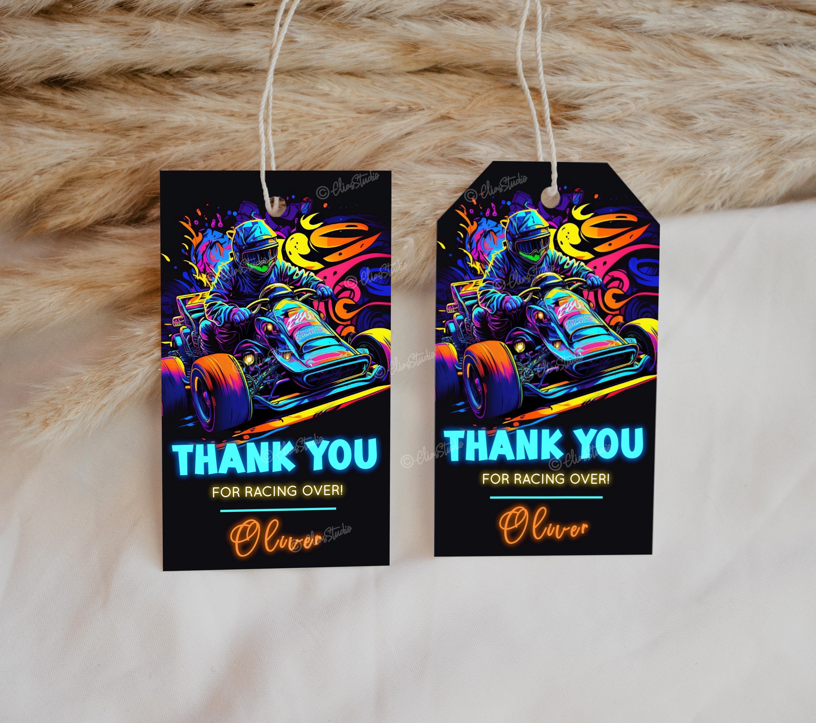 Let's Go Kart Birthday Thank You Tags, Karting Favors Tag Template, Go ...