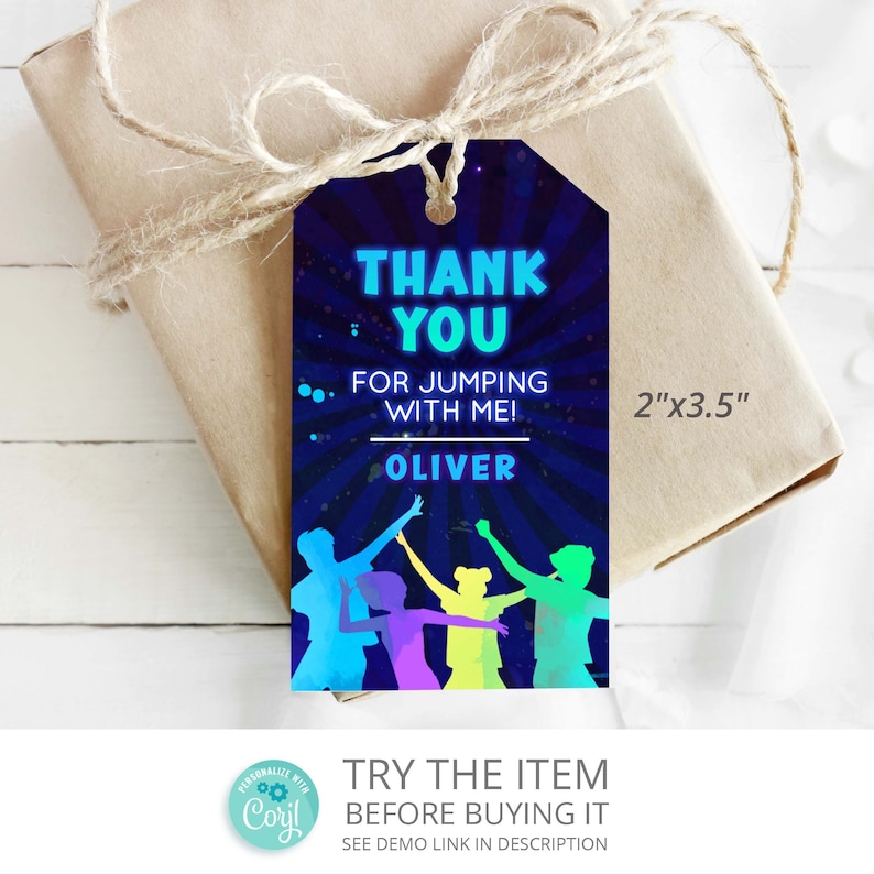 Trampoline Park Birthday Thank You Tag Template Jump Party Favor Tag ...