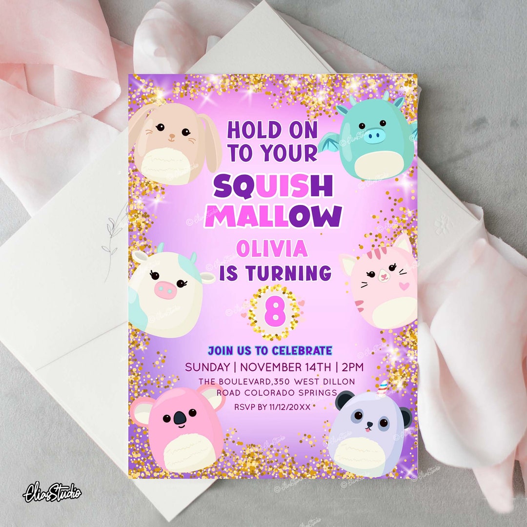 Editable Squishmallow Birthday Invitation, Squishy Invitation ...