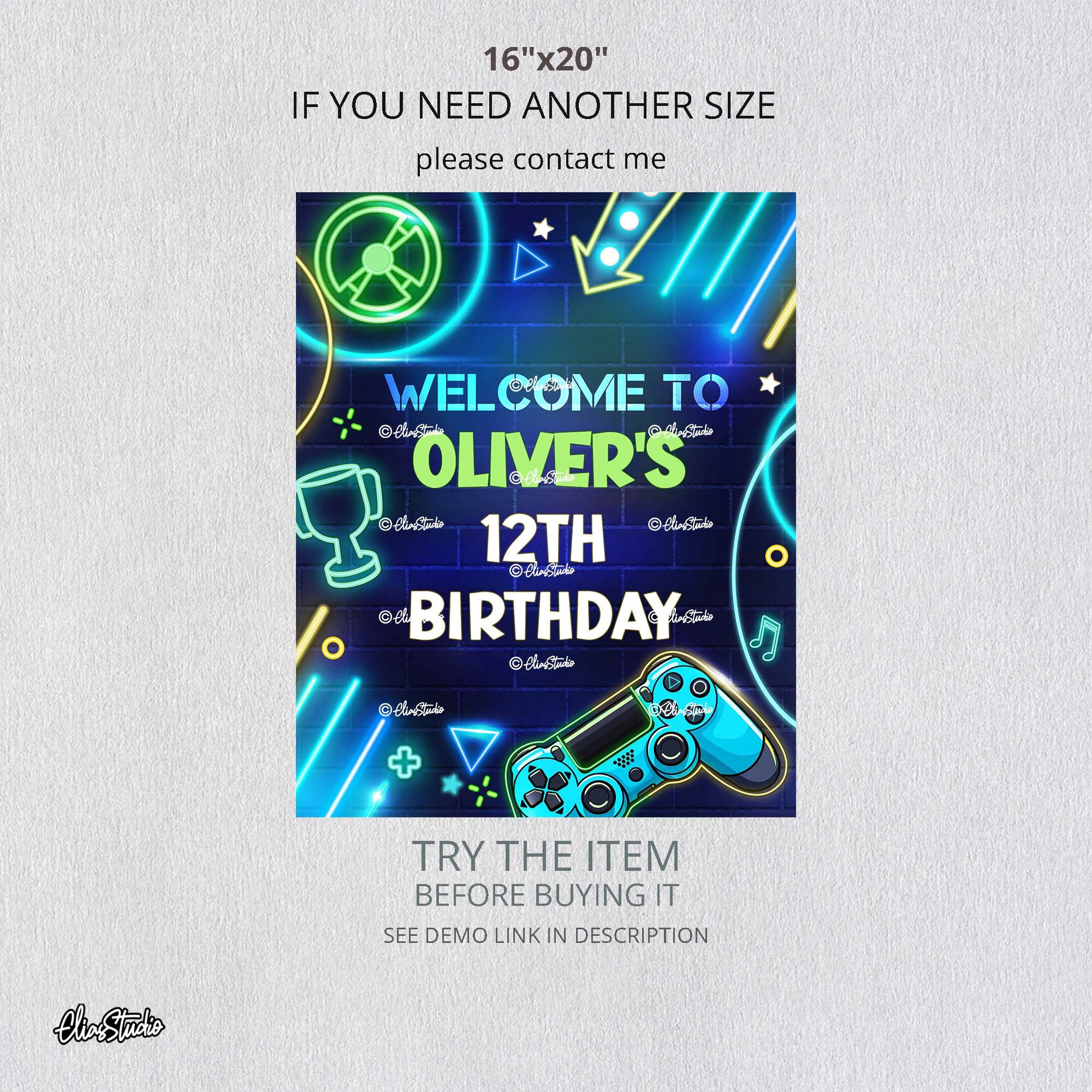 Editable Gaming Birthday Sign Video Game Neon Gamer Sign Digital ...