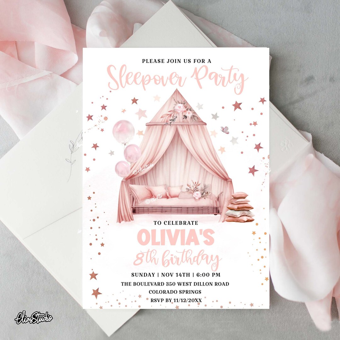 Girl Sleepover Party Invitation Template Sleepover Tent Invitation ...