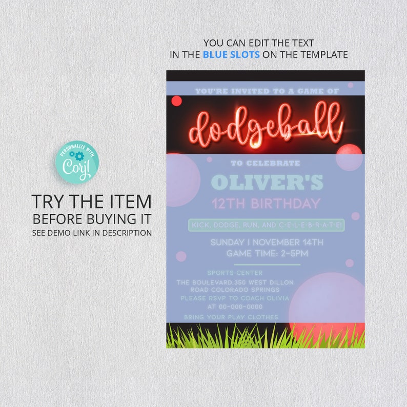 Dodgeball Invite Kickball Birthday Party Invitation Dodgeball Birthday ...