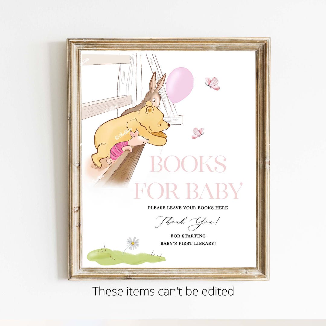Classic Winnie the Pooh Baby Shower Decor, Books for Baby Sign, Winnie ...