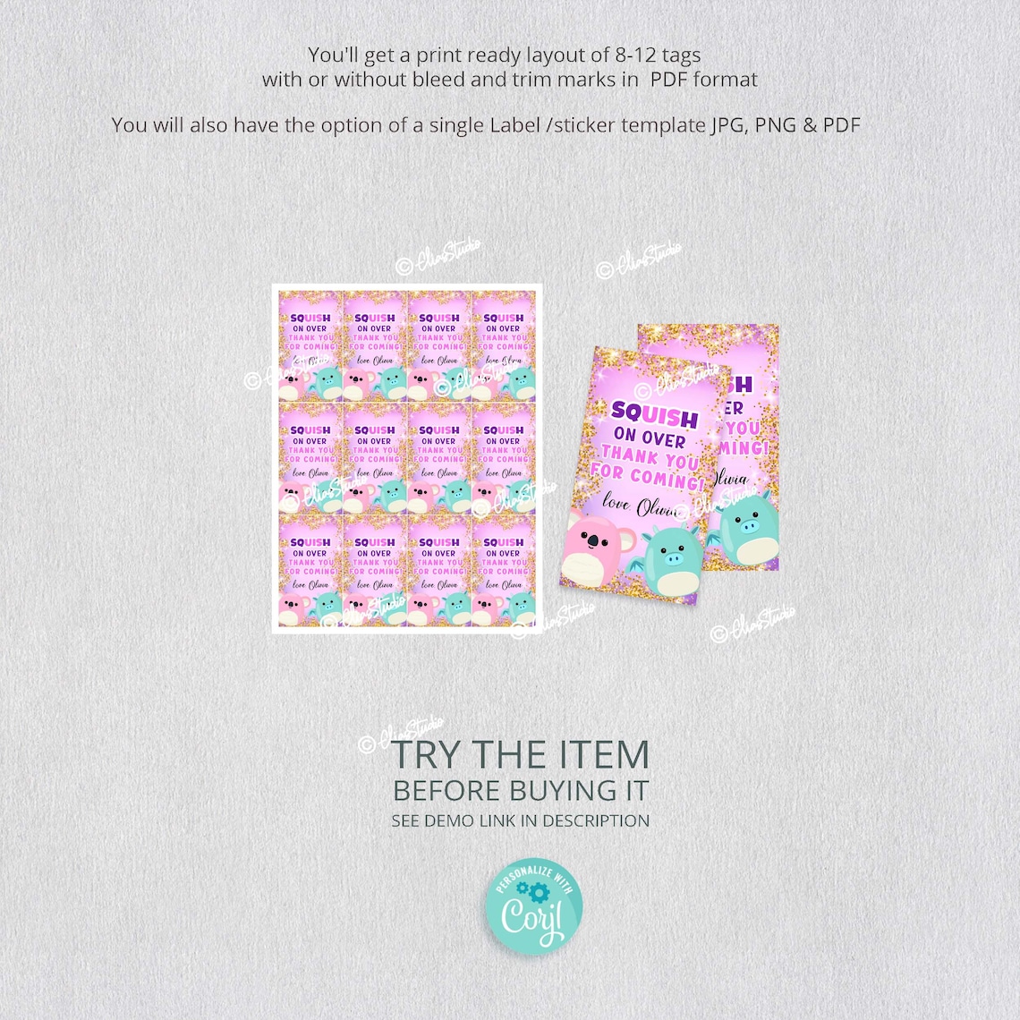 Editable Squishmallow Birthday Thank You Tags Squishy Favor - Etsy ...