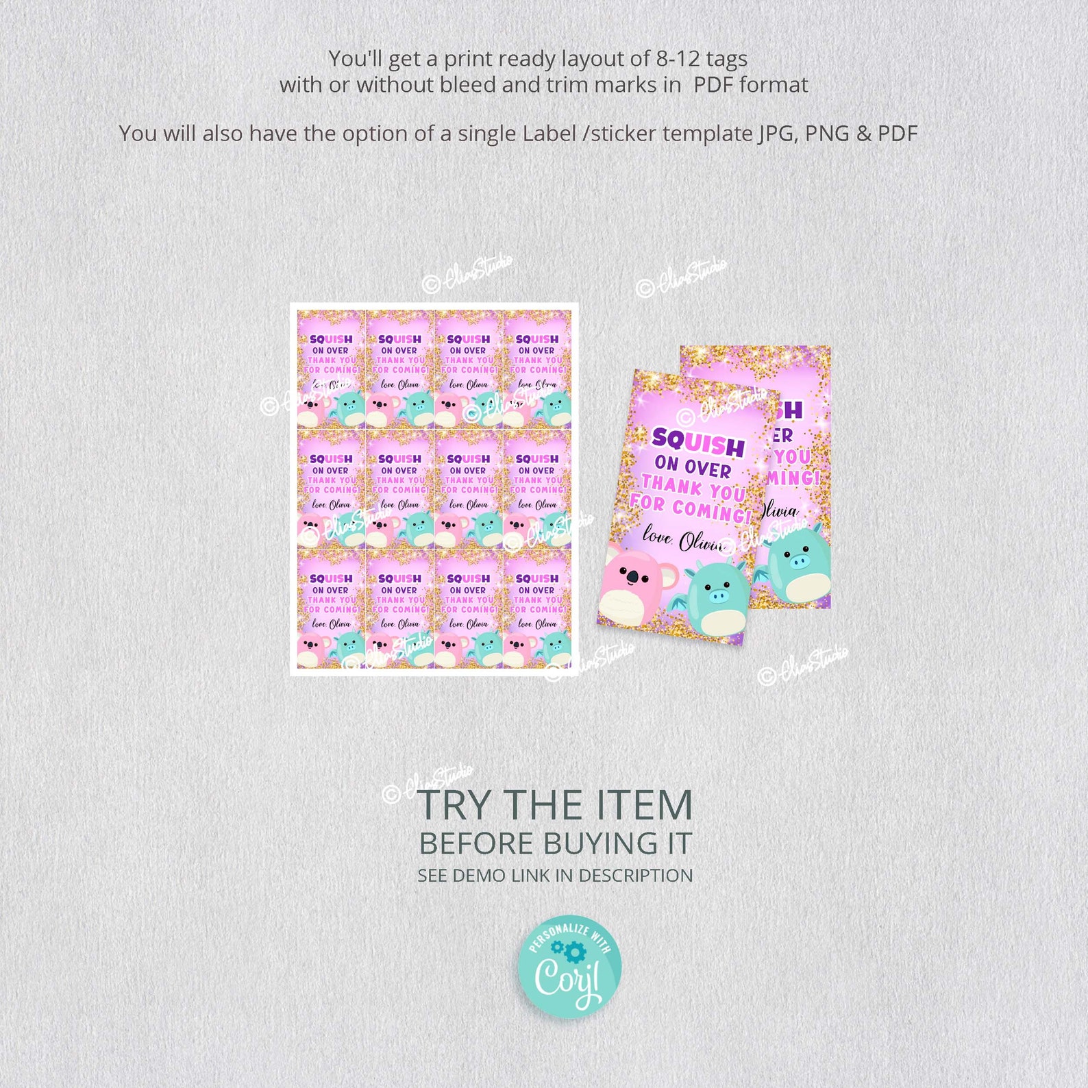 Editable Squishmallow Birthday Thank You Tags Squishy Favor - Etsy ...