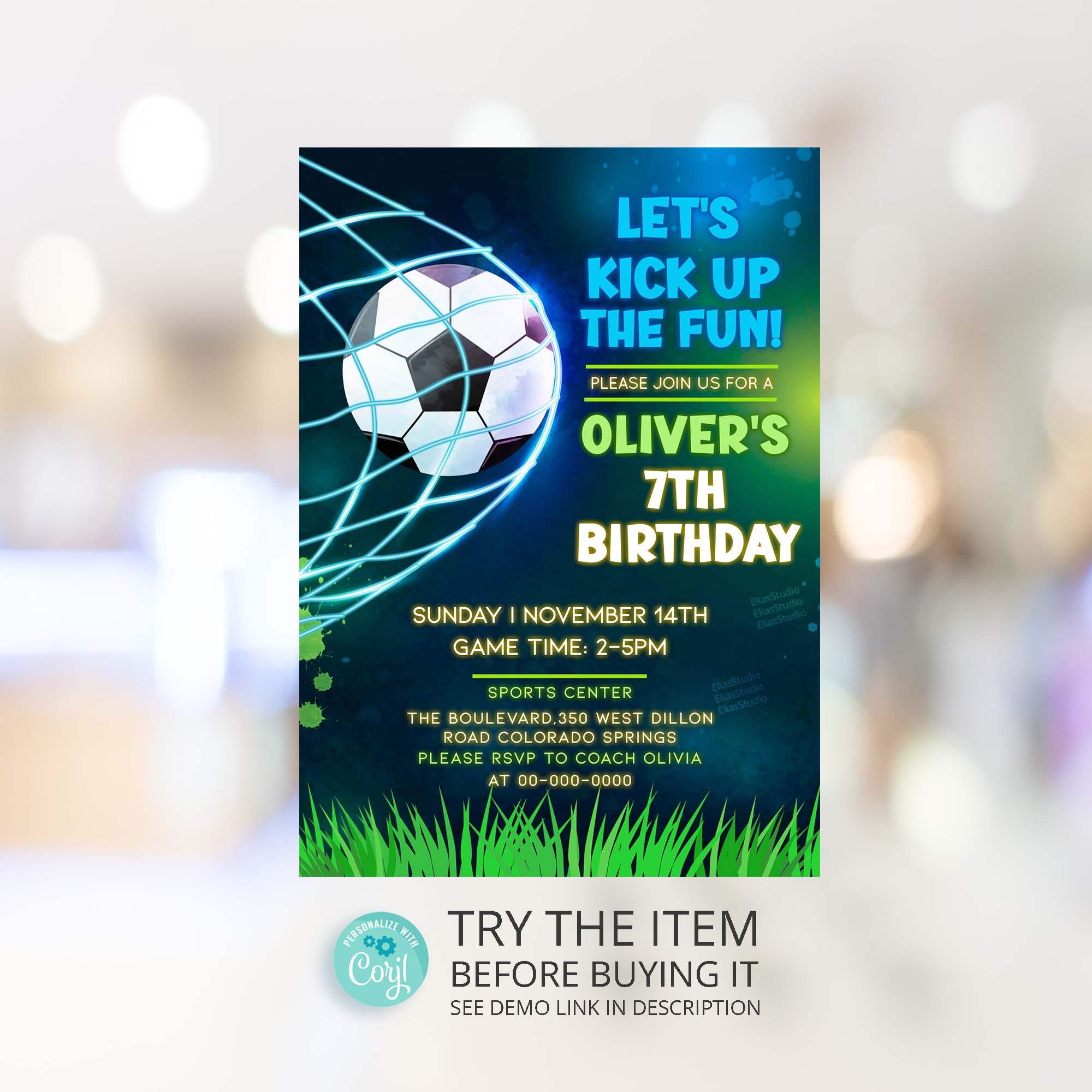 Soccer Birthday Neon Invitation for All Ages Birthday Sports Party ...