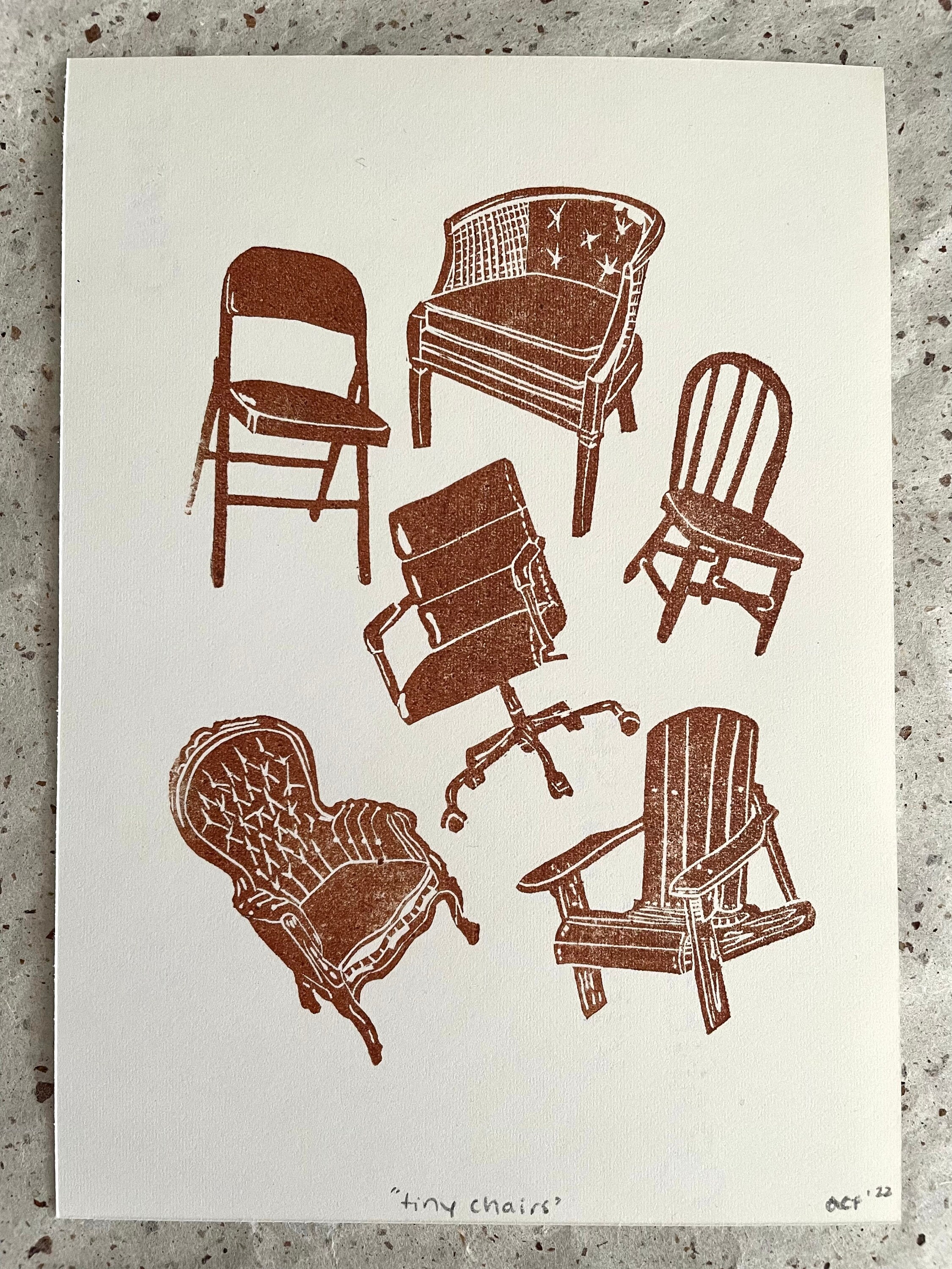 Tiny Chairs - Hand-carved Linoleum Print - Etsy