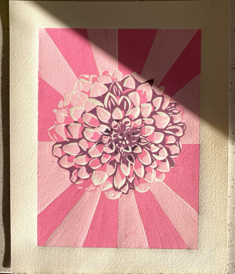 Dahlia - Four Color Reduction Lino Print - Etsy