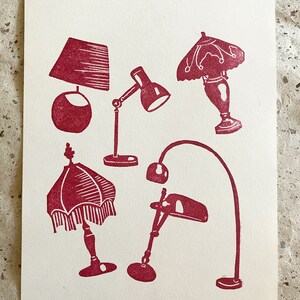 Tiny Lamps - Hand-carved Linoleum Print - Etsy