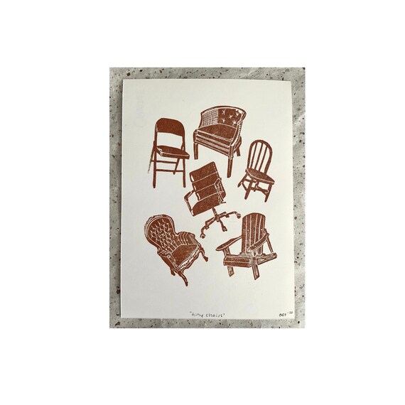 Tiny Chairs Hand-carved Linoleum Print | Etsy
