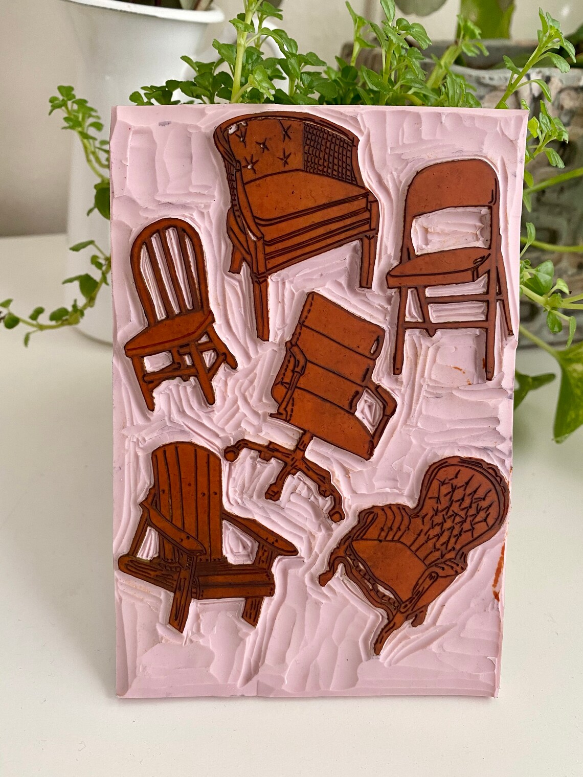 Tiny Chairs - Hand-carved Linoleum Print - Etsy