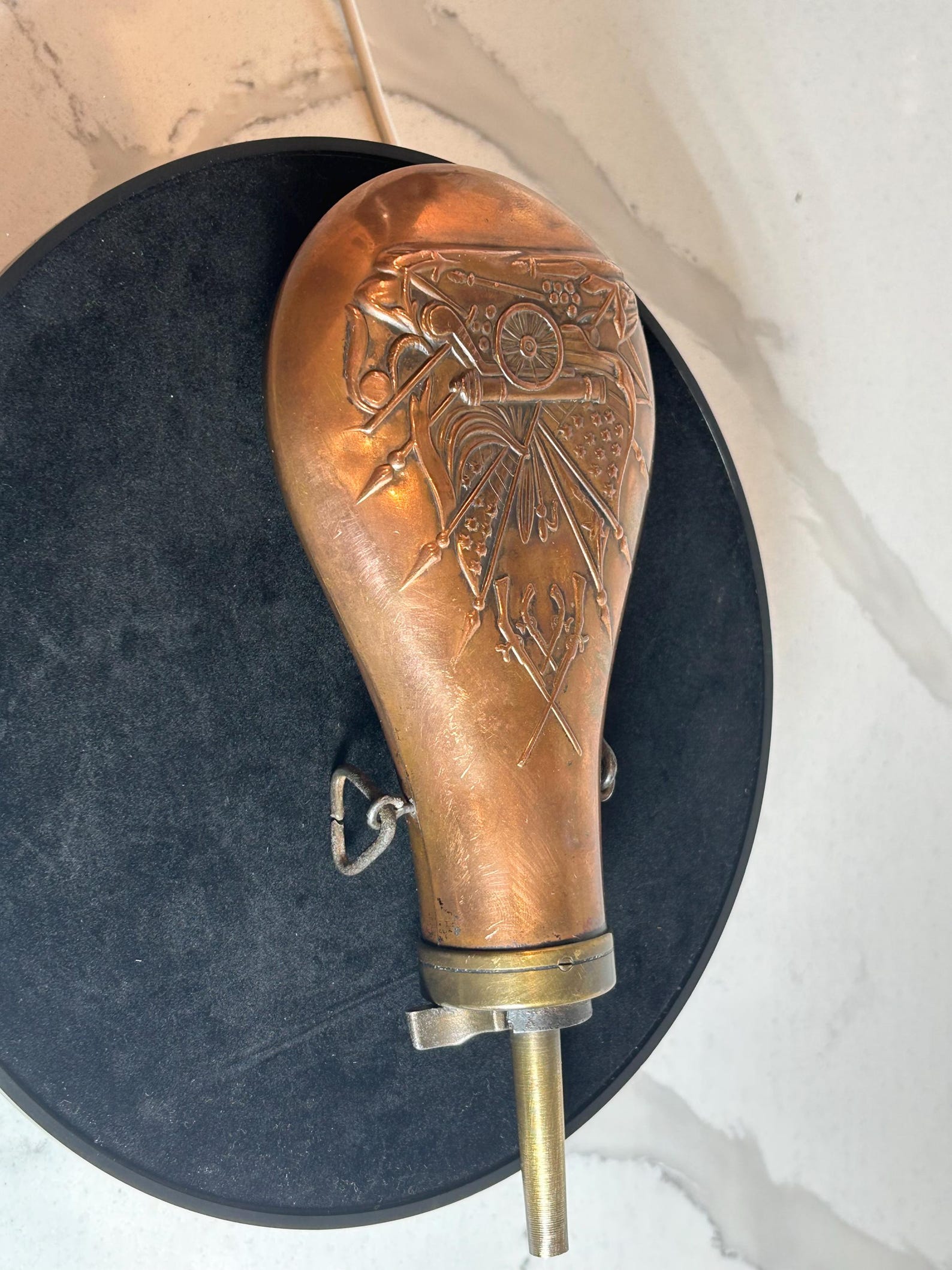 Vintage Brass Powder Flask With American Civil War Flags, Cannon ...