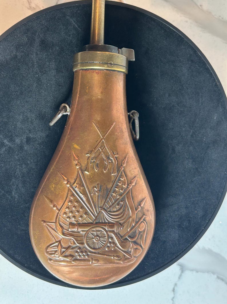 Vintage Brass Powder Flask With American Civil War Flags, Cannon ...